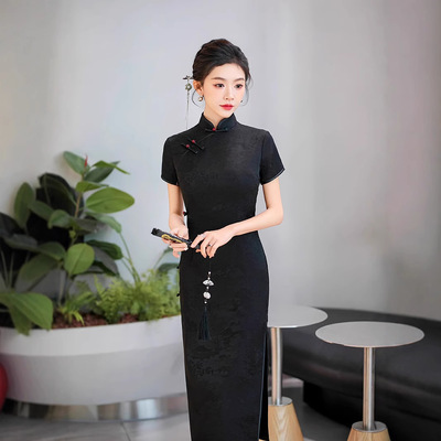 chinese traditional dress cheongsam qipao chipao黑色旗袍民国