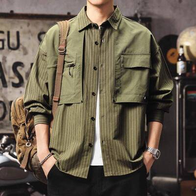 Madness Mdns Wruei美式潮牌2025秋季覆古条纹衬衫上衣衬衣外套男