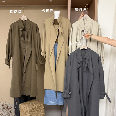 秋上新松弛感主推款长款风衣(配腰带)(袖袢+领带不可拆)65013