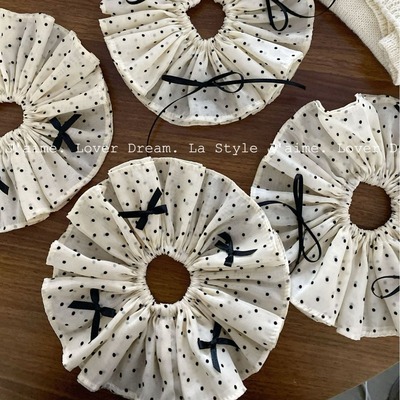 韩国原版甜美高级感新款黑色丝带蝴蝶结波点大肠发圈百搭饰发饰女