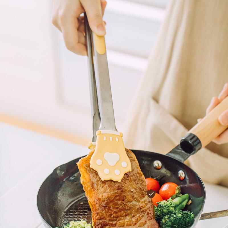 树可熊掌与鱼硅胶食品夹厨房防烫烧烤烤肉食物牛排不锈钢辅食夹子
