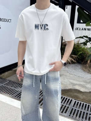 2026新款美式复古圆领短袖T恤男宽松休闲百搭上衣
