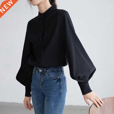 Big Lantern Sleeve Blouse Women Autumn Winter Single Breaste