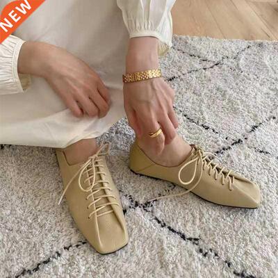 Bailamos 2021 Women Flats Lace Up Ladies Square Toe Flat Hee