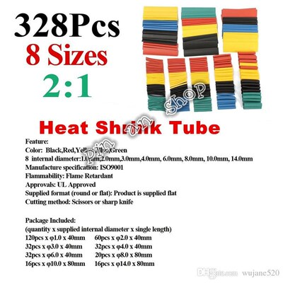 328pcs Cable Sleeve Heat Shrink Tubing 21 Polyolefin Shrink
