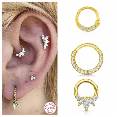 Genuine 925 Sterling Silver Bling Zircon Cartilage Stud Earr