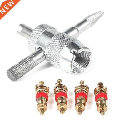 Car Bike Tire Accessory + 4 Valve Stem Core 4 Way Tyre Valve