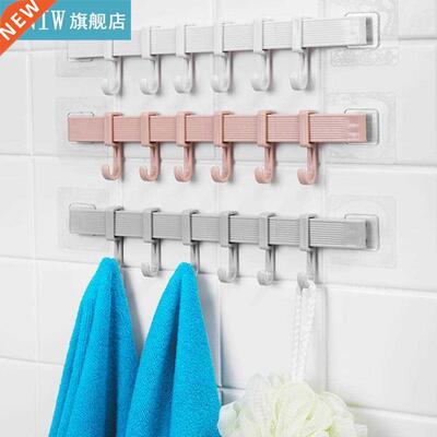 Hooks Self Adhesive 6 Wall Hooks Rack Plastic Bathroom Door