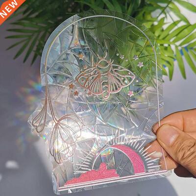 New Colorful Rainbow Prism Leaves Electrostatic Glass Sticke