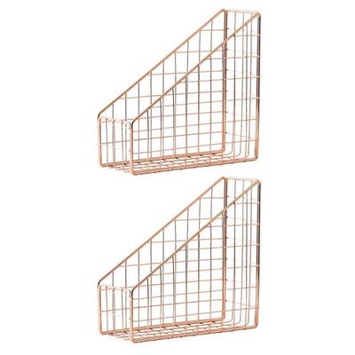 2X Rose Gd Electroplated Iron Book Hder Desktop Shelf Fi