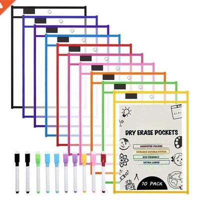 Dry Erase Pockets Sleeves, (10 Pack) A4 Paper Job Ticket Hol