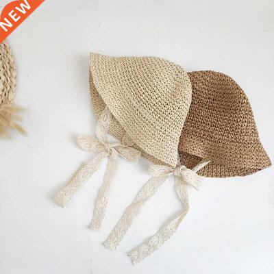 Fashion Lace Baby Hat Summer Straw Bow Baby Girl Cap Beach C