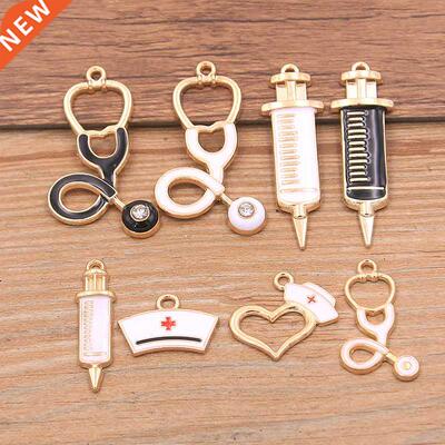 10PCS 6 Styles Doctors Dripping Oil Charm Stethoscope Syring