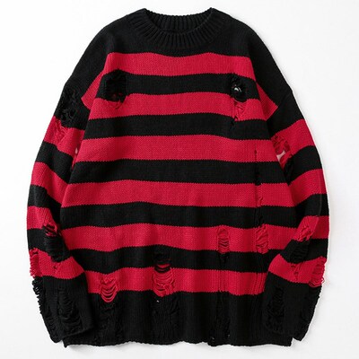 Striped Sweaters Women Punk Unisex Sweater Autumn Hollow Out