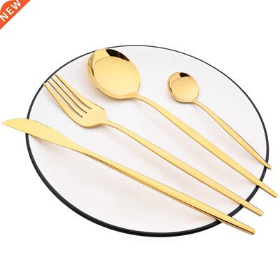 24pcs Gold Dinnerware Set Stainless Steel Cutlery Set Mirror
