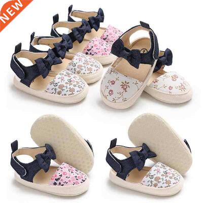 Lovely Flower Print Bow Canvas baby Shoes summer soft sole f