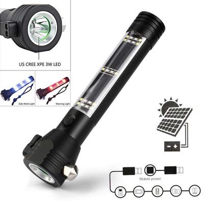 Solar Power LED Flashlight 9 in 1 Multi-Functional Safety Ha