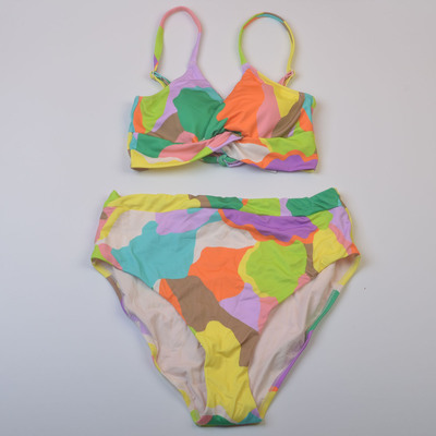 美国高腰度假比基尼分体泳衣女