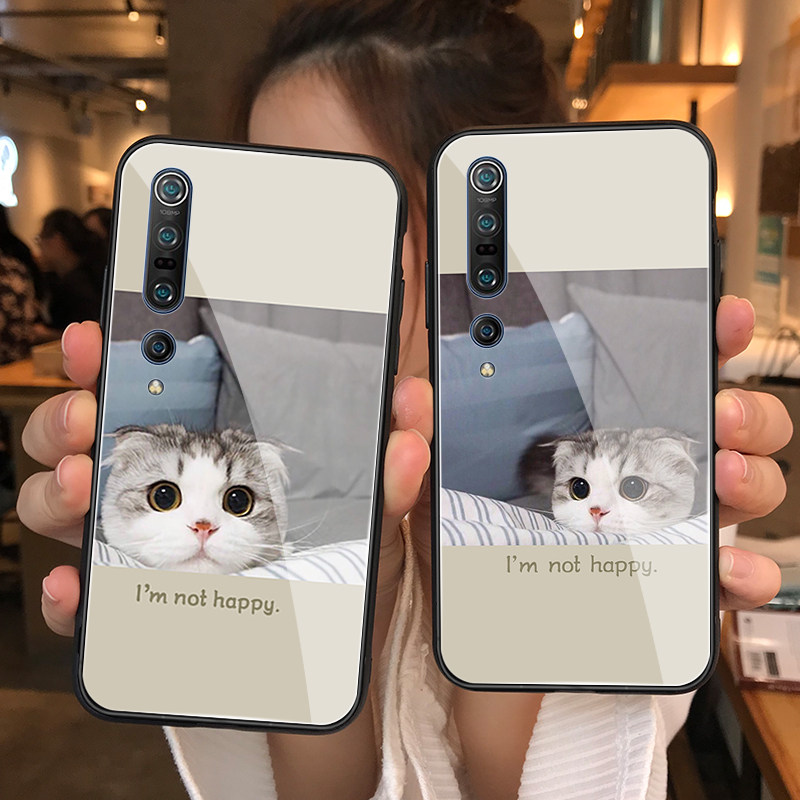 适用于小米10/10pro/9pro/9se磨砂钢化玻璃镜面手机壳红米k30/note8/note8pro硅胶保护套ins风可爱萌猫咪插画_虎窝淘