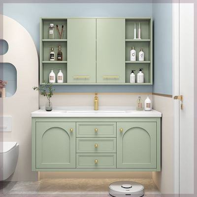 橡木隐藏风水镜柜76/86/96/106/116CM陶瓷一体盆浴室柜组合洗漱台