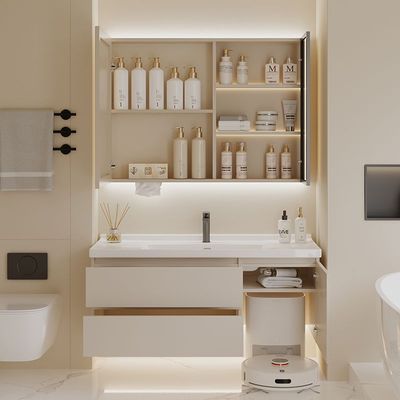 一体陶瓷盆蜂窝铝浴室柜74/84/94/104/114扫地机器人基站款洗漱台