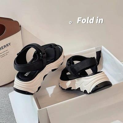 香港网红运动凉鞋女2024新款春秋厚底老爹松糕鞋百搭魔术贴沙