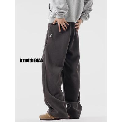 it neith BIAS重磅贴标卫裤男冬季潮牌运动高街加绒休闲拖地长裤