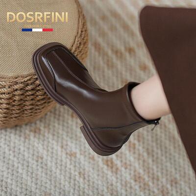 Dusa Feini经典时尚真皮靴女士英式风格法式风格修身靴方头女短靴