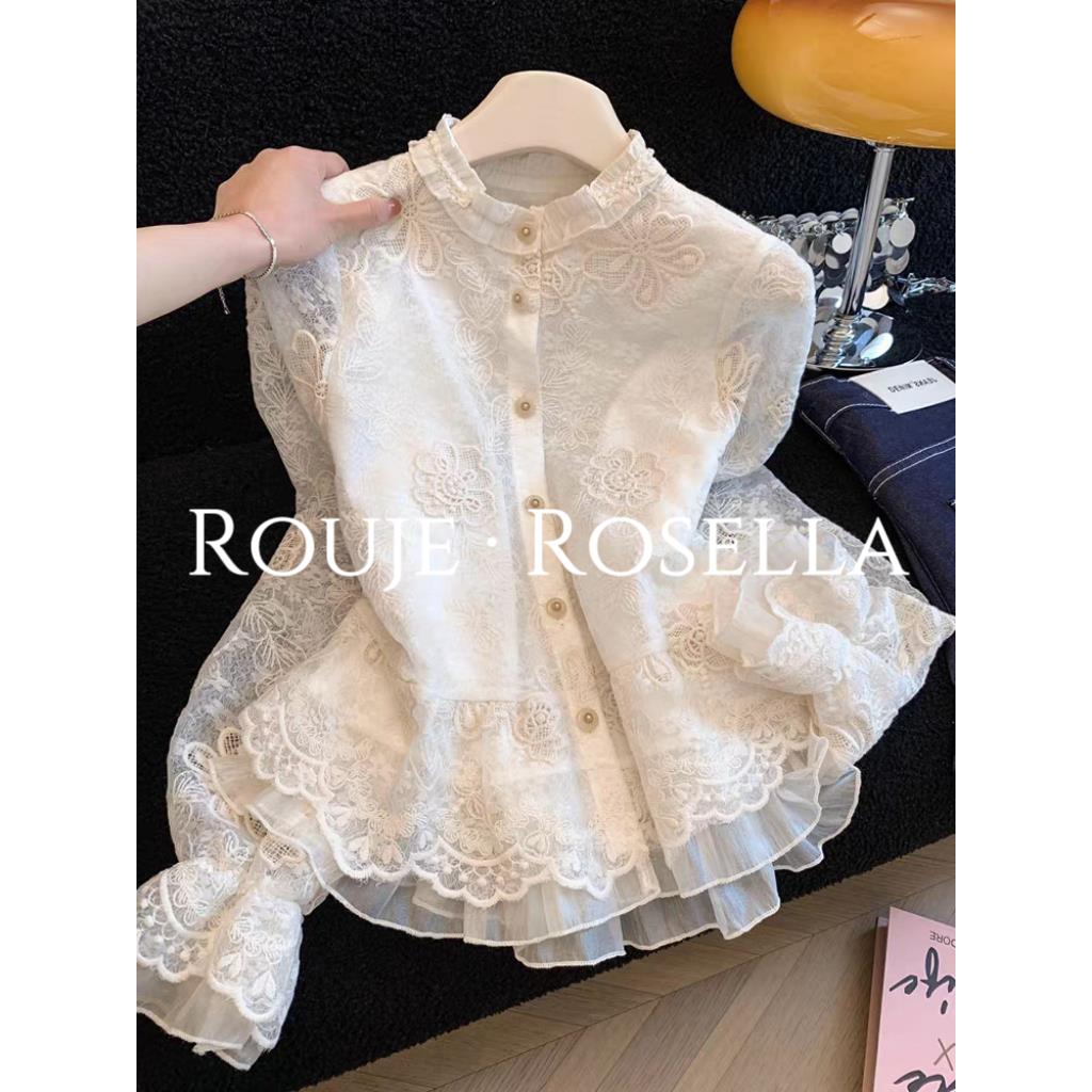 法国Rouje Rosella绝美气质法式宫廷风刺绣蕾丝衬衫女早春上衣