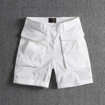 夏季美式多口袋白色工装短裤