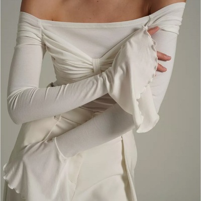 Women's Shoulder Knot Long Sleeve Mushroom Edge Sleeve Top