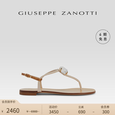 【臻选特惠】Giuseppe ZanottiGZ女士平底夹趾精美水钻凉鞋