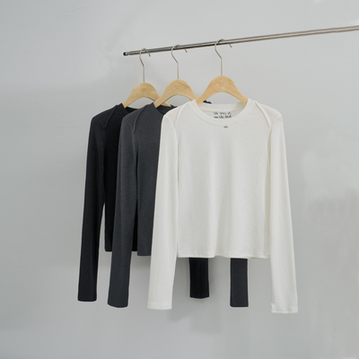 Bbfer本依凡冬款圆领女士长袖T恤纯色百搭插肩袖显瘦柔肤打底0004