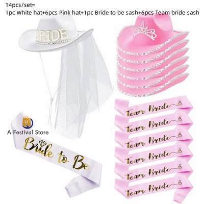 Pink/White Bride to Be Satin Sash Denim Hat Wedding Bridal