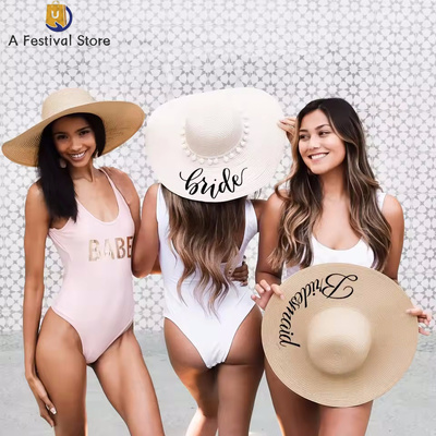 新娘伴娘字母大帽檐草帽沙滩