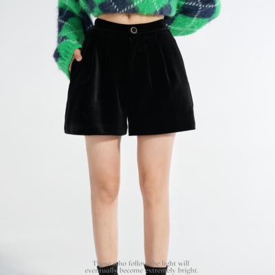 重生小个子春季新款丝绒短裤高腰