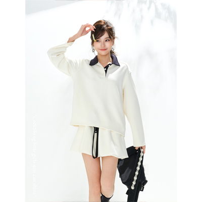 重生小个子学院风撞色Polo套装