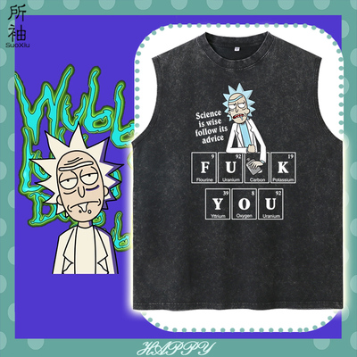 瑞克和莫蒂Rick and Morty动漫周边美式复古无袖T恤男女宽松背心