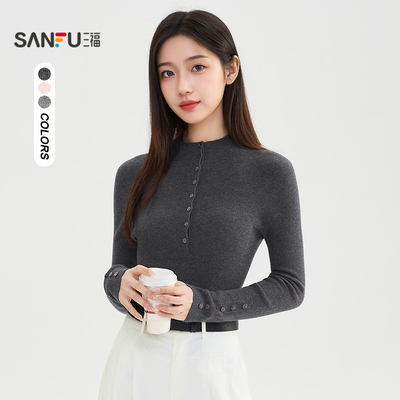 三福打底毛衫女2025新款冬季小中领针织衫保暖内搭上衣女装513175