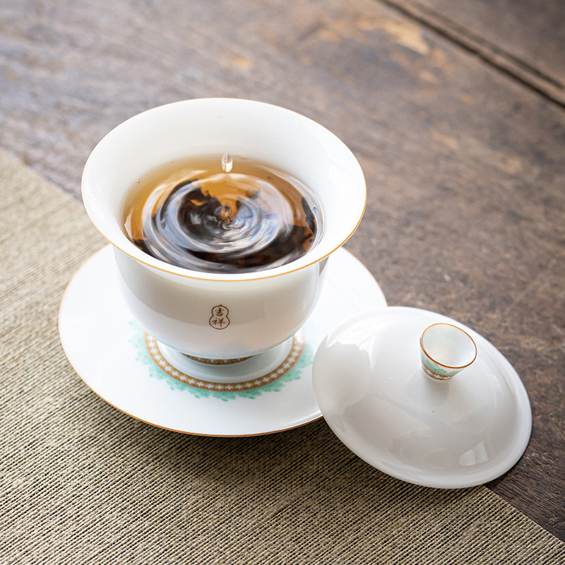 薄胎陶瓷盖碗茶碗单个三才碗敬茶碗大号白瓷茶杯甜白瓷功夫茶具套
