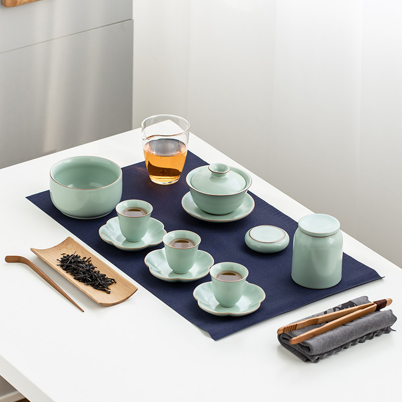 茶艺师推荐茶艺培训茶具套装茶器套组天青色汝窑培训茶具教具便携