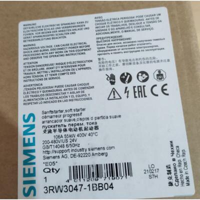 SIRIUS 软起动器 S3 106A 55kW/400V3RW3047-1BB14