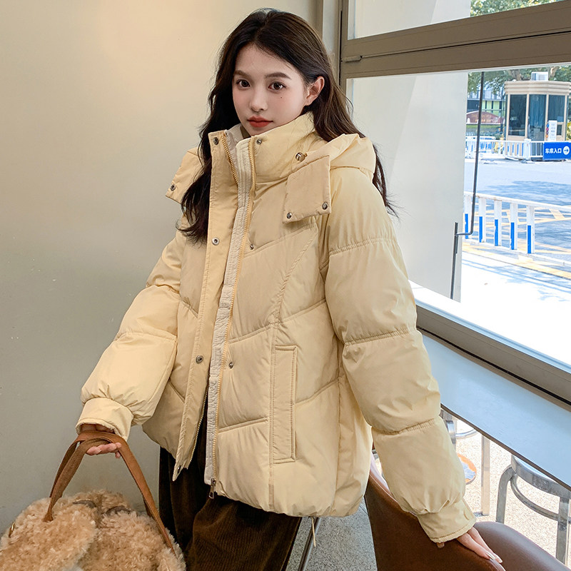 实拍2025年新款羽绒服女短款小个子韩版棉服宽松学生连帽面包服