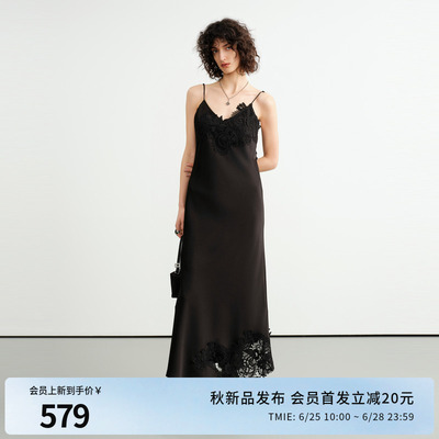婉甸2026秋季新品黑色蕾丝拼接吊带裙无袖连衣裙长裙1253N03DS2