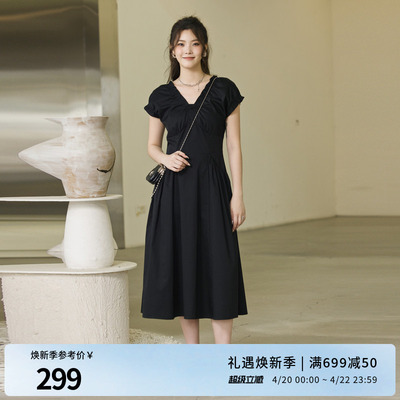 婉甸夏季黑色短袖连衣裙1242N07RS2