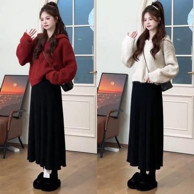 连帽毛衣半身裙搭配一整套
