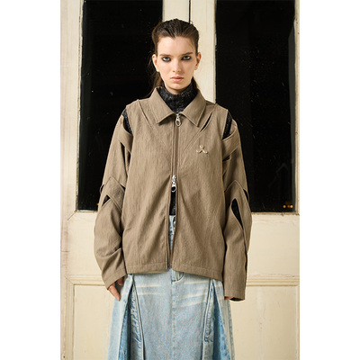 BORON ATOMS 23SS 拼接镂空定制金属标双色拉链夹克