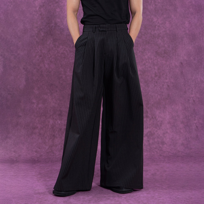 CLP黑色条纹大阔腿休闲裤西裤男