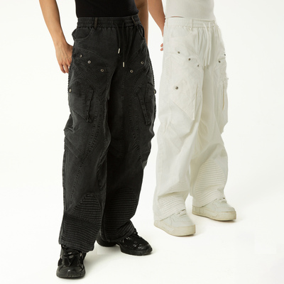 CLP多口袋机能工装阔腿牛仔裤