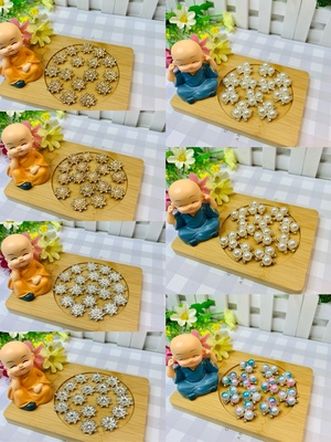 懒虫家彩色三颗珍珠钻芯装饰diy蝴蝶结和风花瓣花蕊合金配件